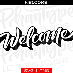 Welcome SVG, Printable PNG, Handwritten Words, 3D Lettering, Clip Art ...