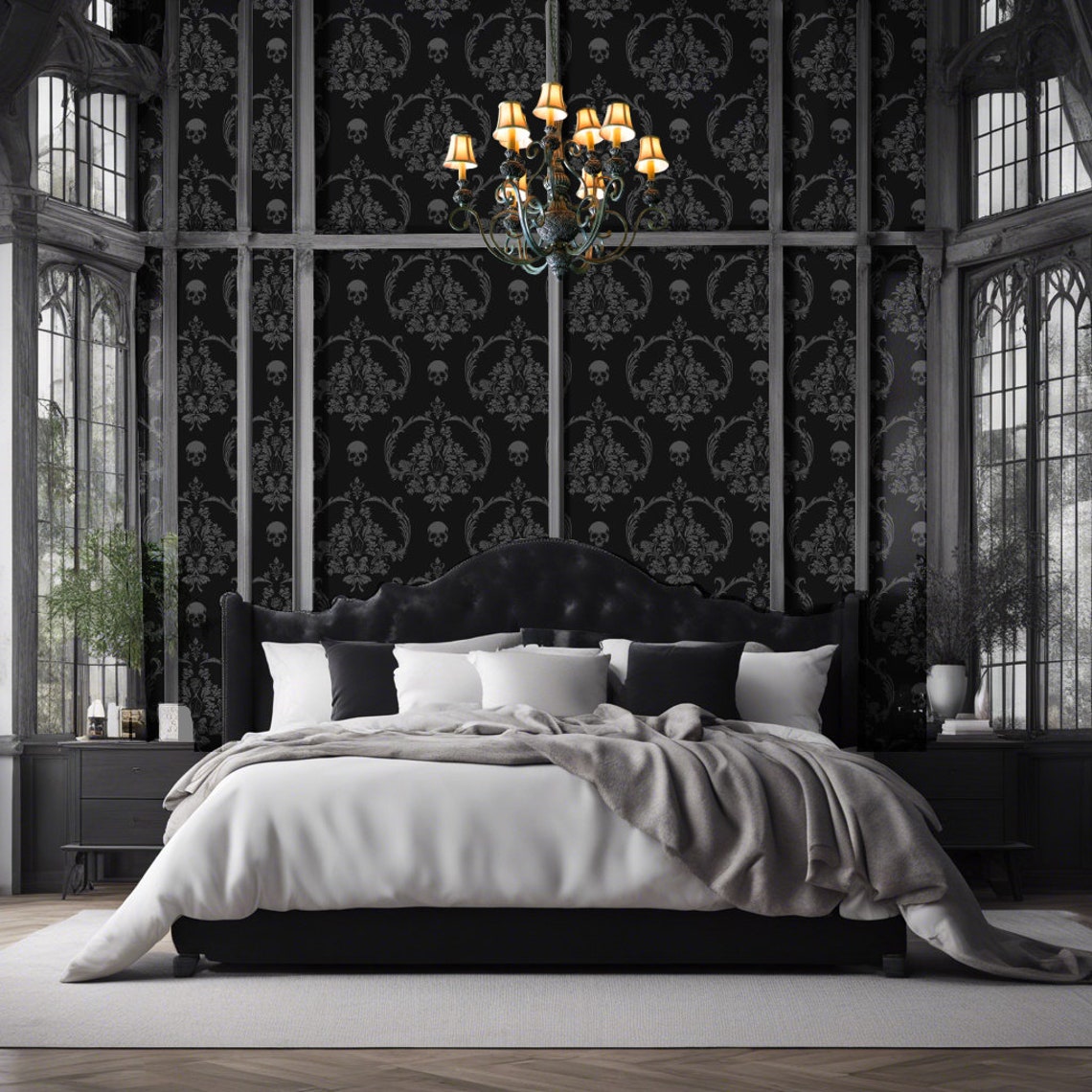 Vampire Bat Grotesque Damask Wallpaper - Etsy