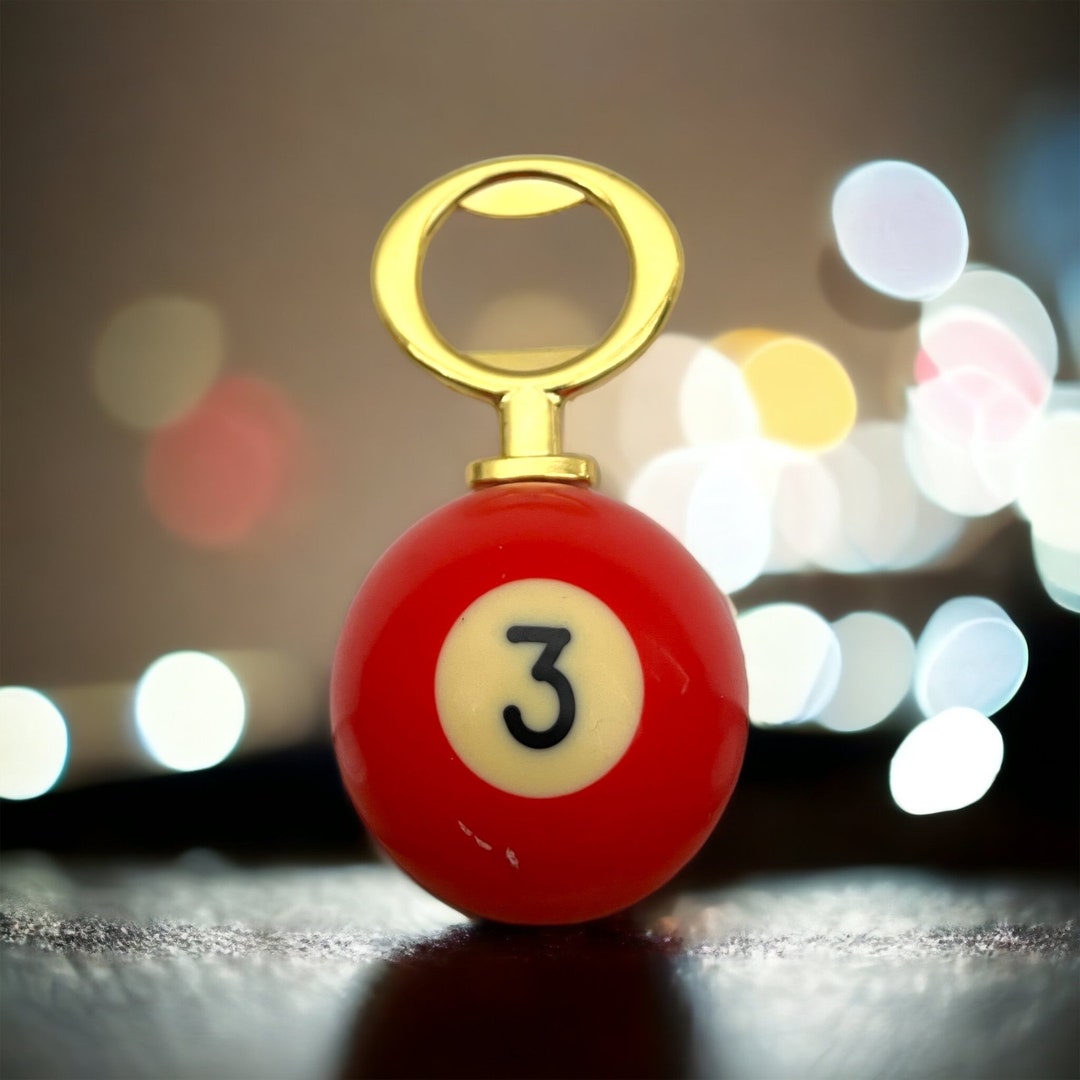 Vintage Red Number 3 Pool Ball Bottle Opener With Gold Coloured Bottle ...