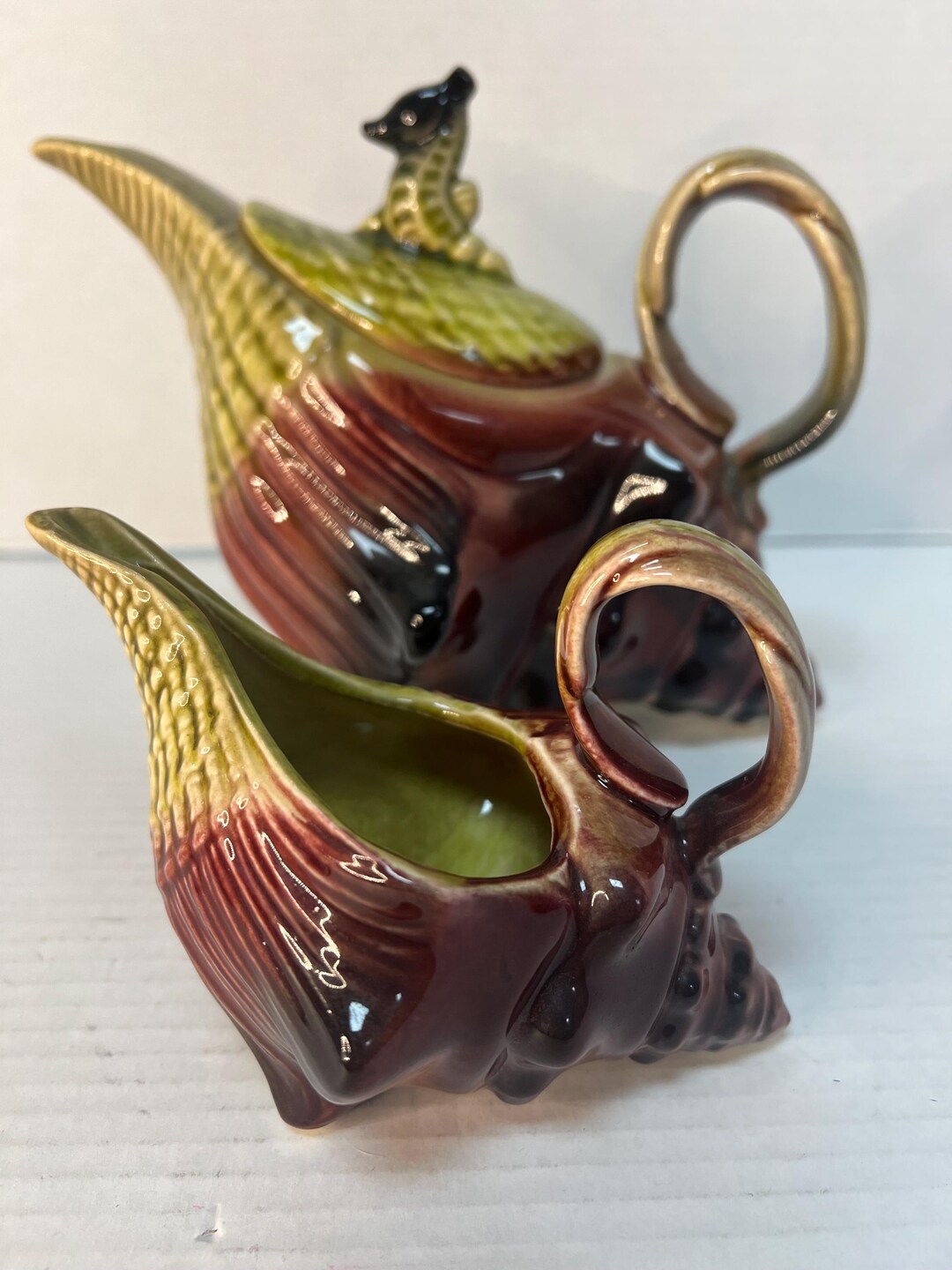 Vintage Hull Pottery USA Teapot With Creamer No Sugar Bowl Ebb Tide ...