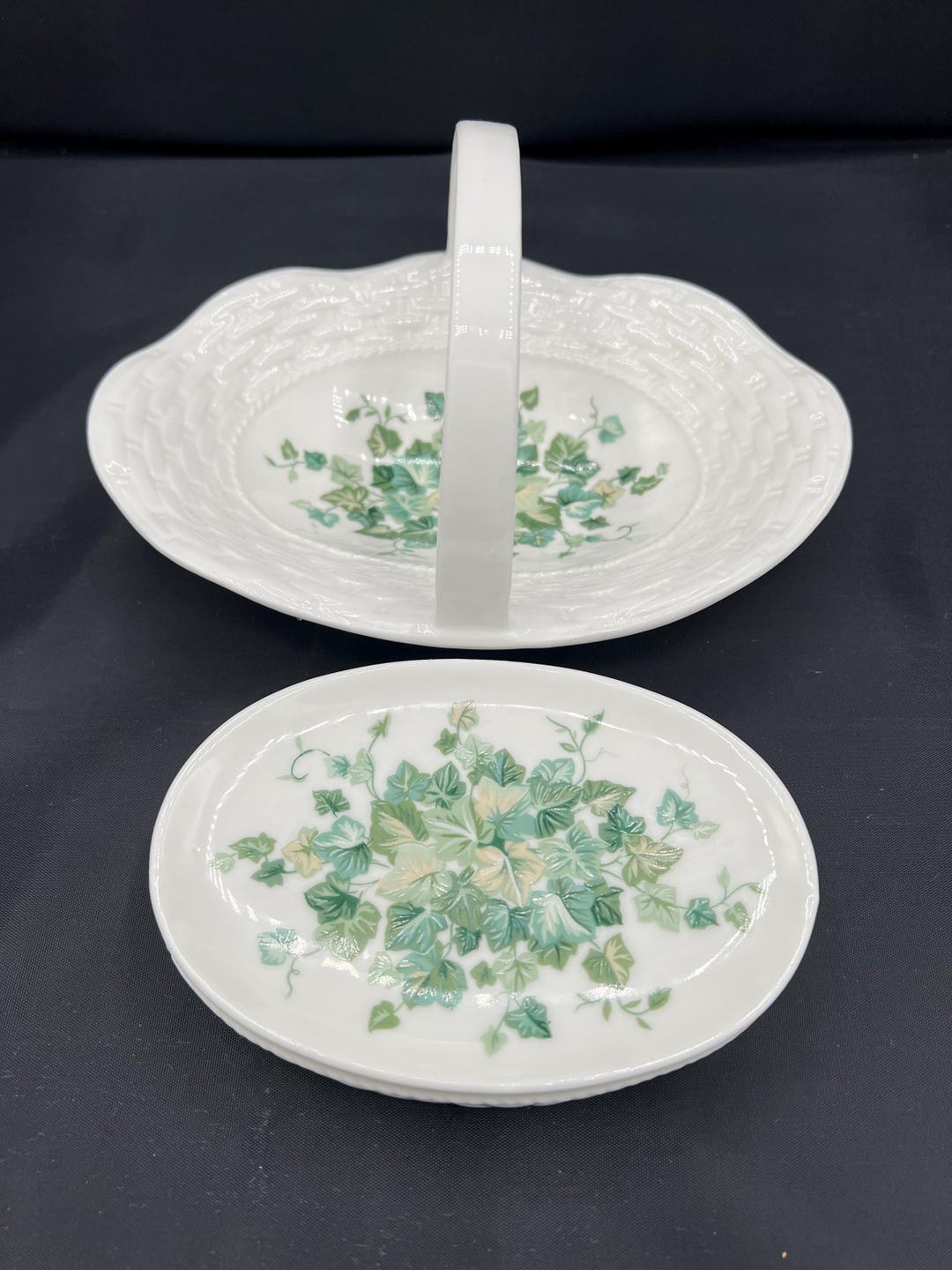 Vintage Ivy Arbor Andre Richard Porcelain Basket and Soap Dish Set of 2 ...