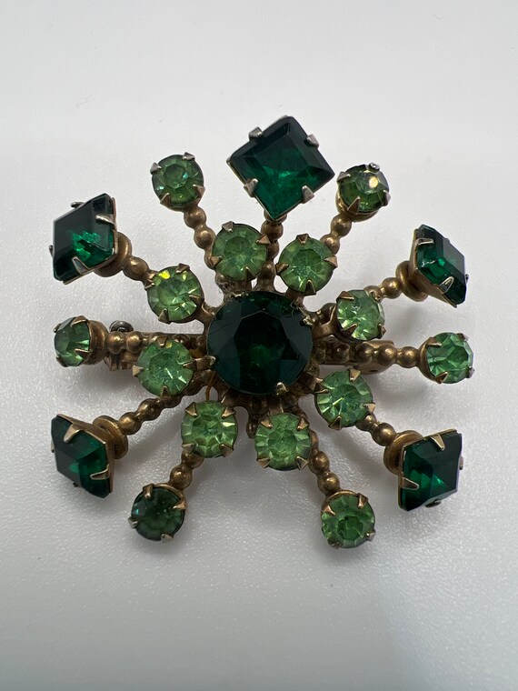 Vintage Coro green and Emerald green rhinestone brooc… - Gem