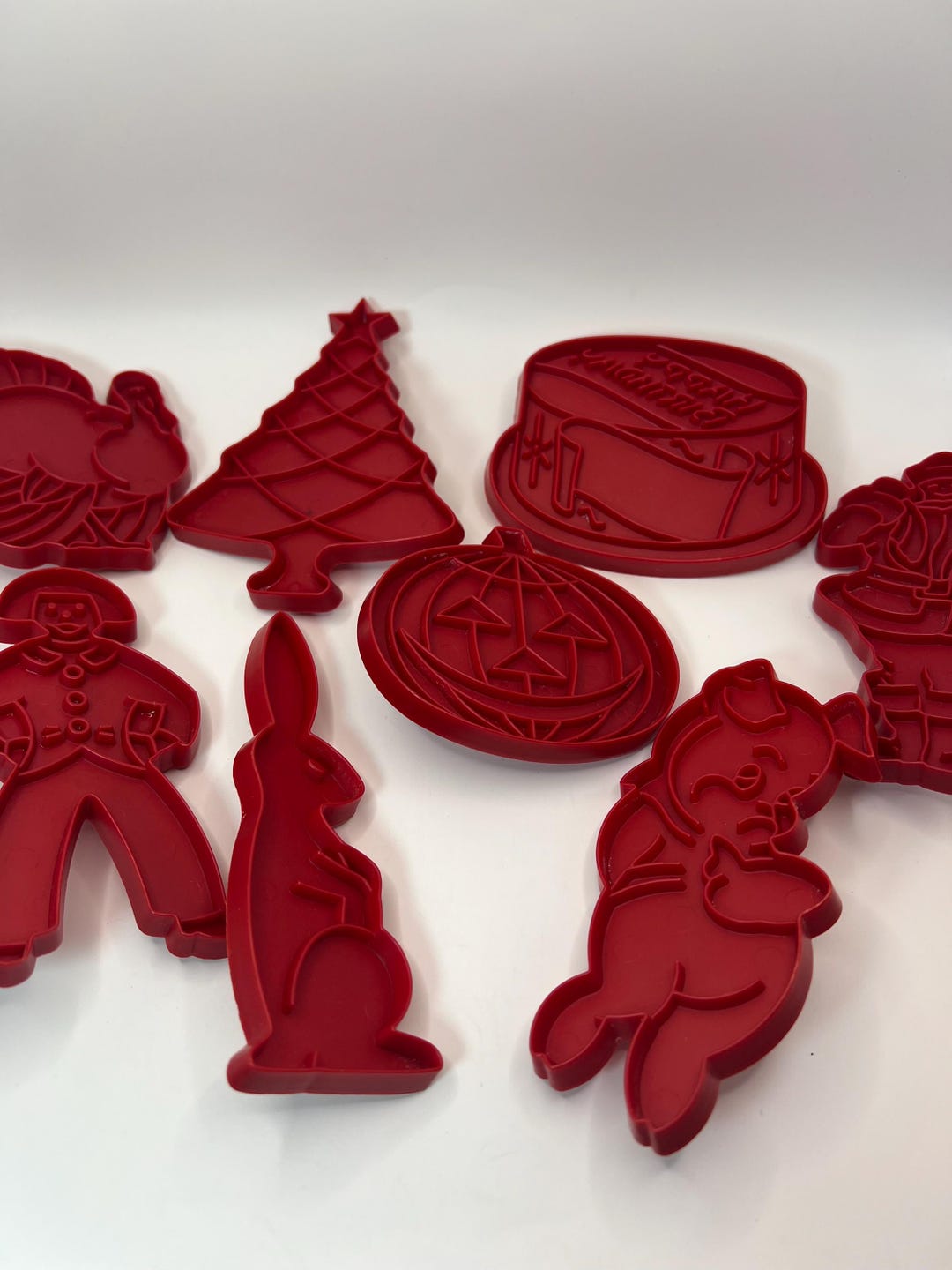 Vintage Red Plastic Cookie Cutters: Holiday & Birthday Set - Etsy
