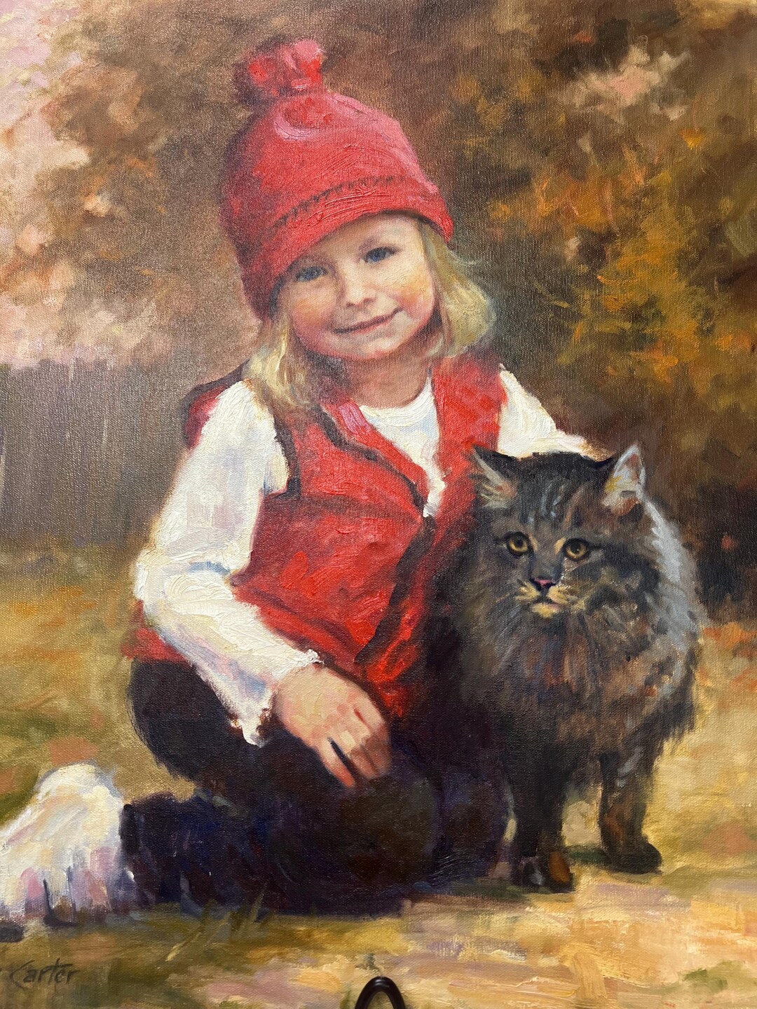 Damon Carter Oil Painting: Little Girl With Cat, Fall Colors (22x28) - Etsy