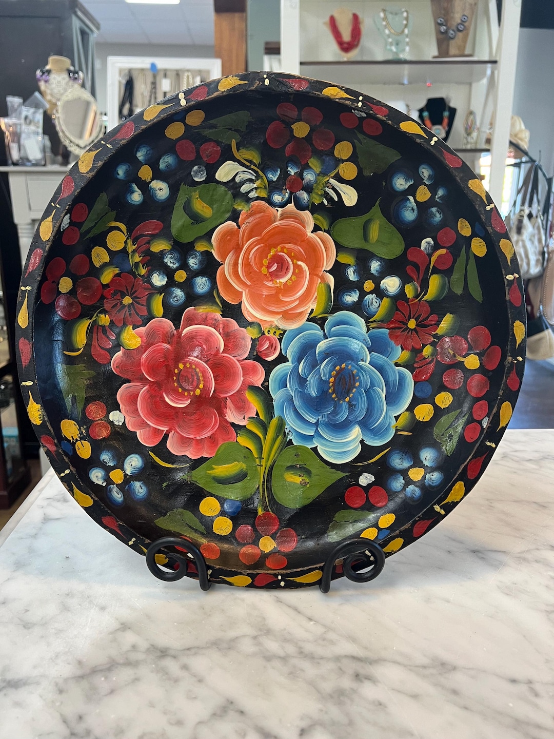 Vintage Mexican Batea Hand Painted Tole Tray Wood Folk Art Bowl. 15 ...