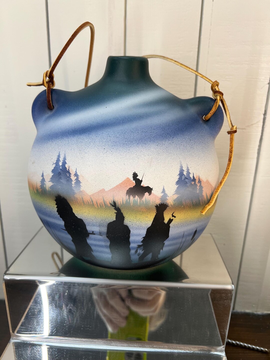 Navajo Art Pottery Canteen, Chief & Soldiers, Leather Strap, RARE - Etsy