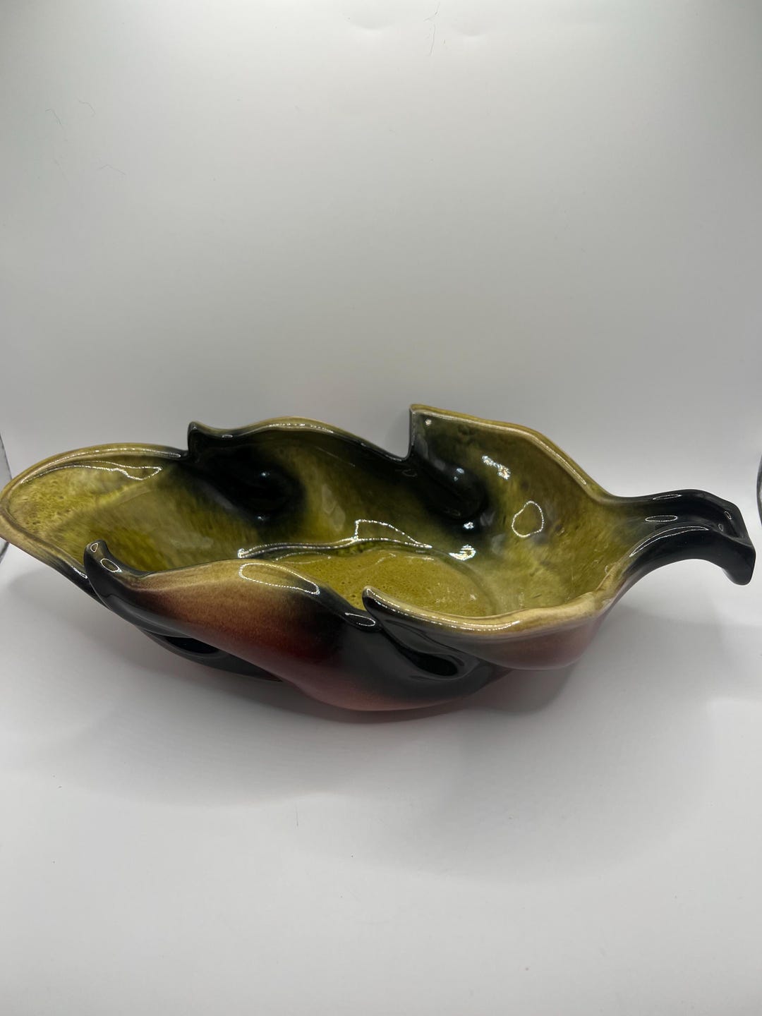 Vintage Hull Pottery Made in the USA Leaf Planter Dish #78 Chartreuse ...