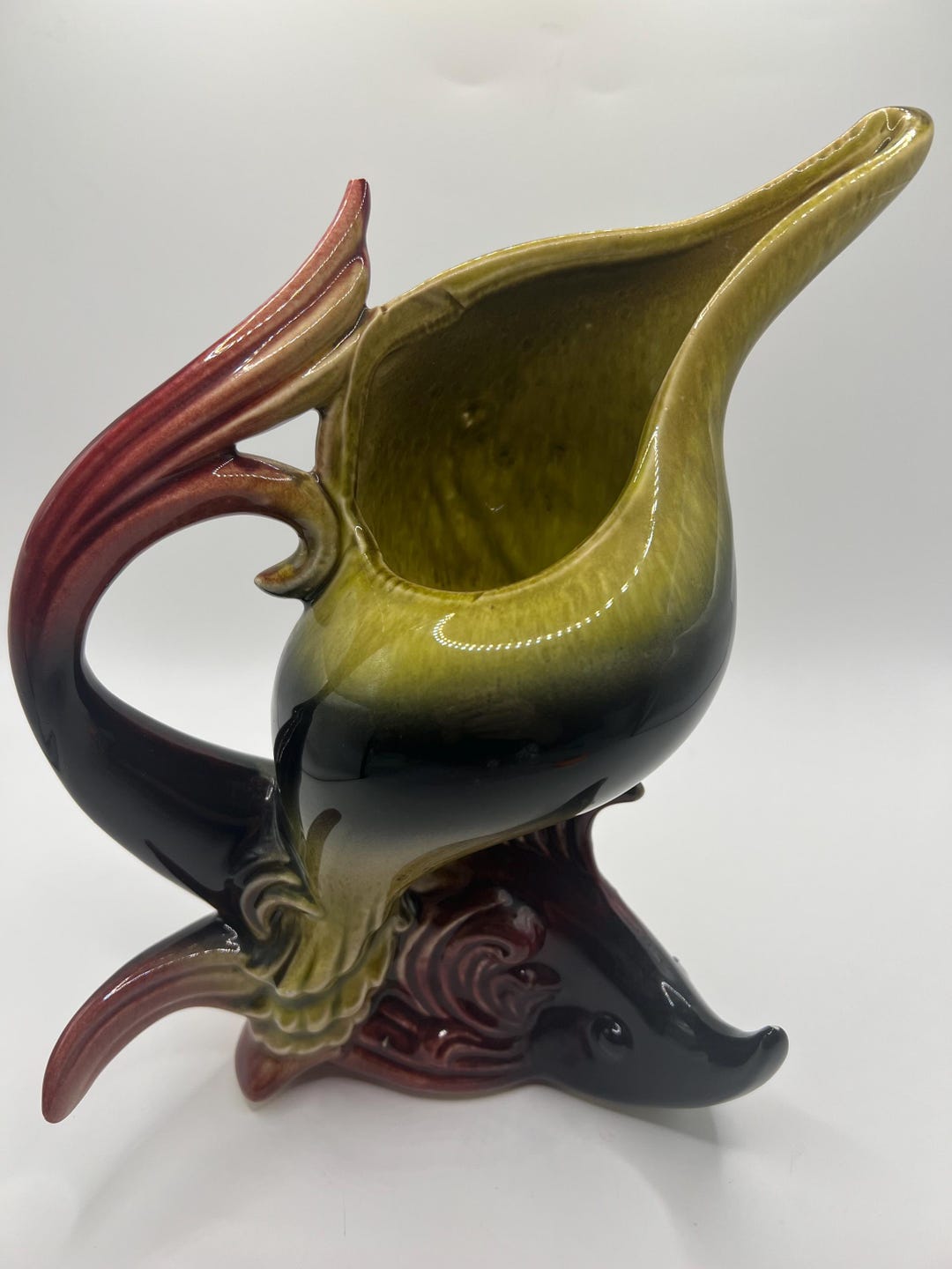 Hull Pottery 8.5 Tall Ebb Tide Seashell Pitcher Vase With a Fish E4 ...