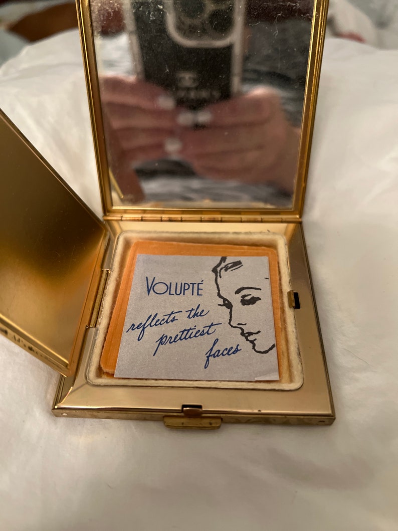 Vintage Volupte Mirror Compact Silver With Gold Flowers 1950 - Etsy