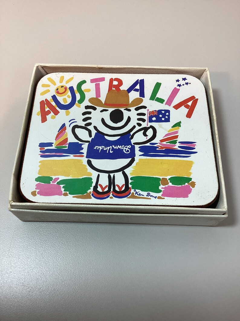 Vintage Retro Down Under Ken Done Australia Digger Koala Coasters ...