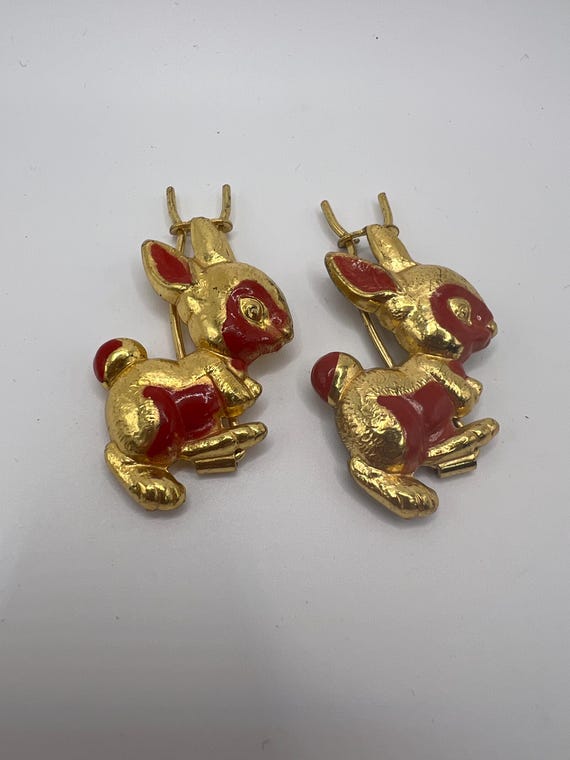 1940s vintage Rabbit barrette gold tone stamped brass… - Gem