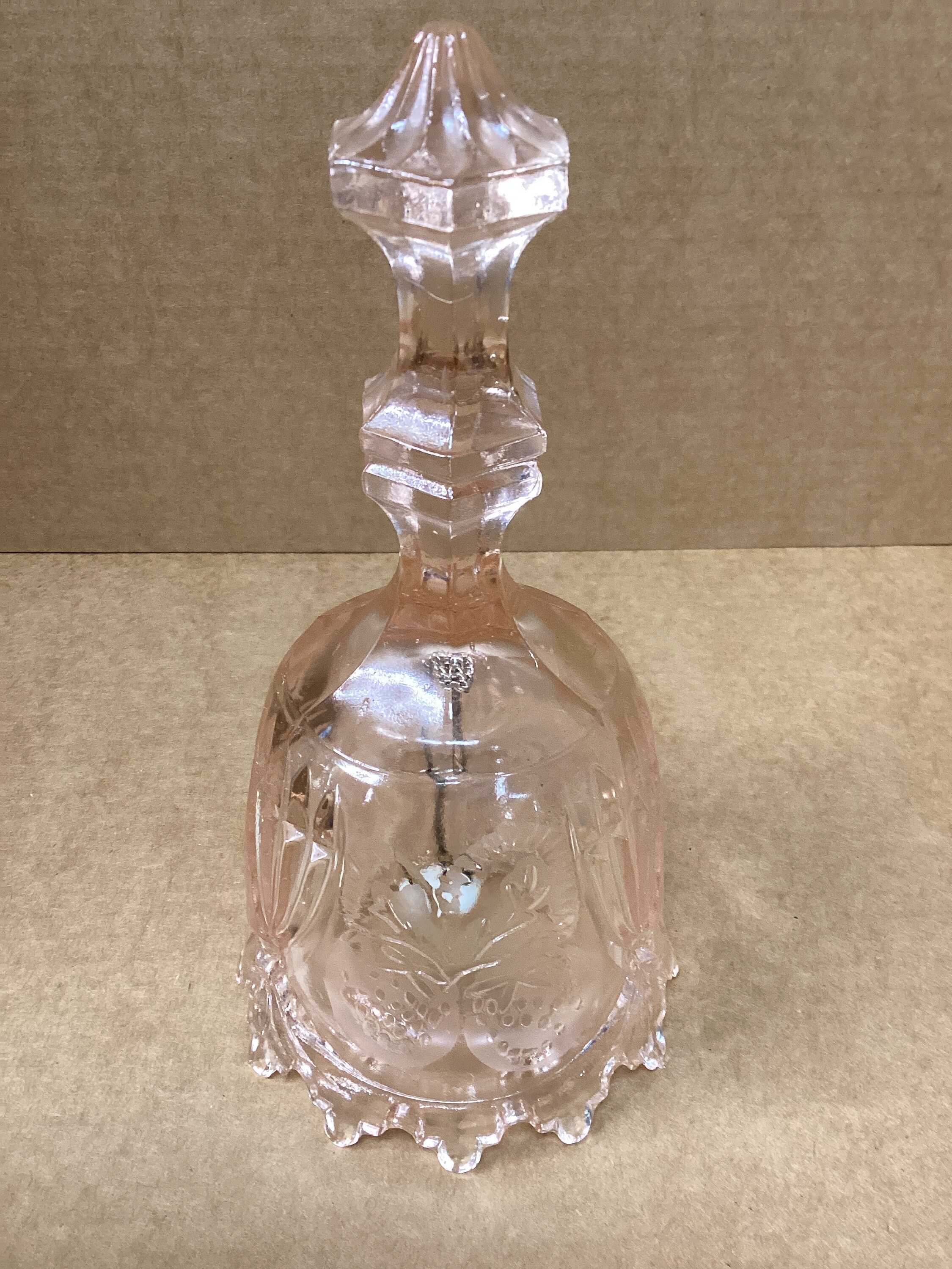 Vintage Pink Depression Glass Dinner Hand Bell With Clapper Strawberry ...
