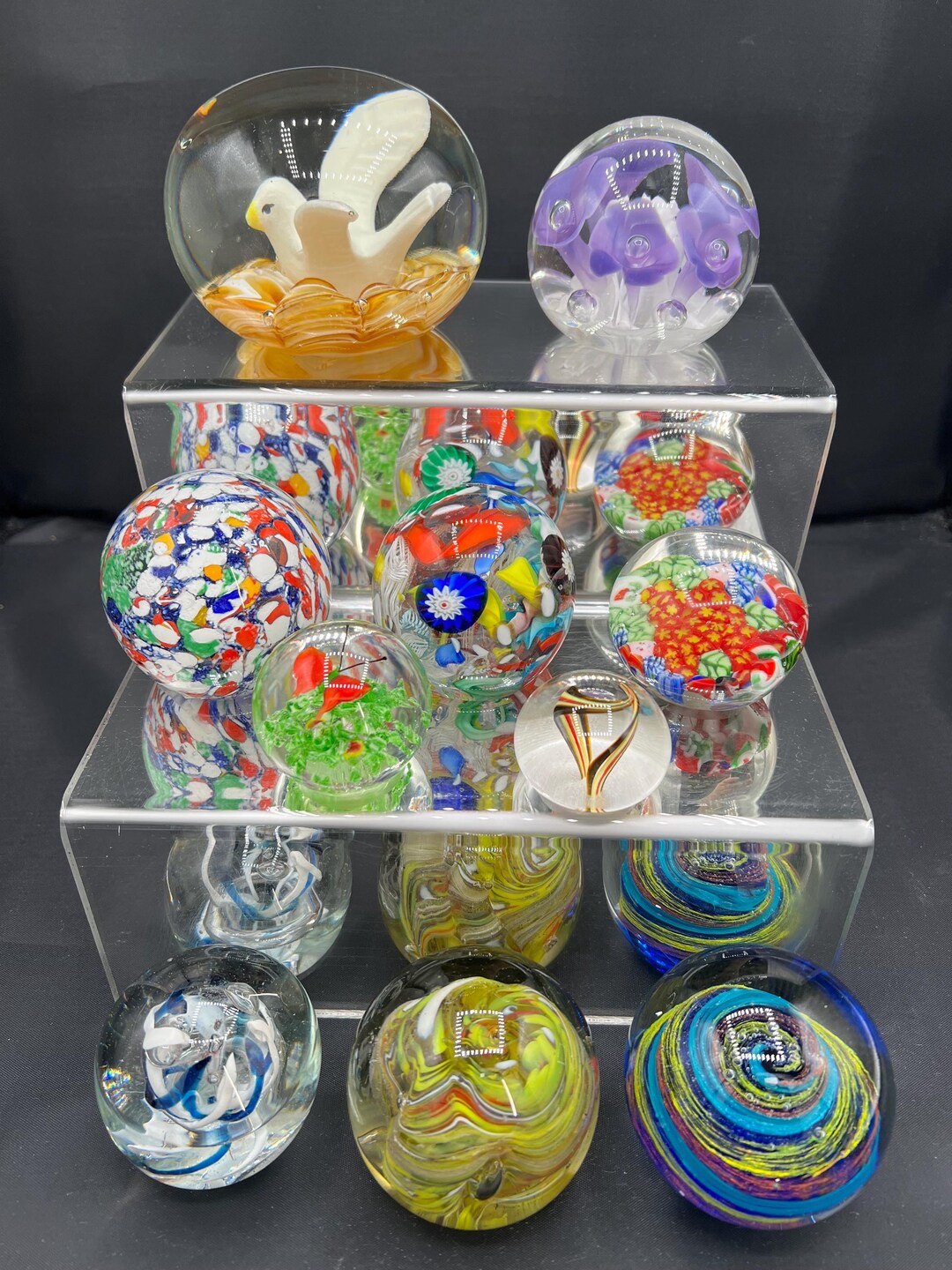 Vintage Art Deco Glass Paperweights, Dove & Floral Design - Etsy