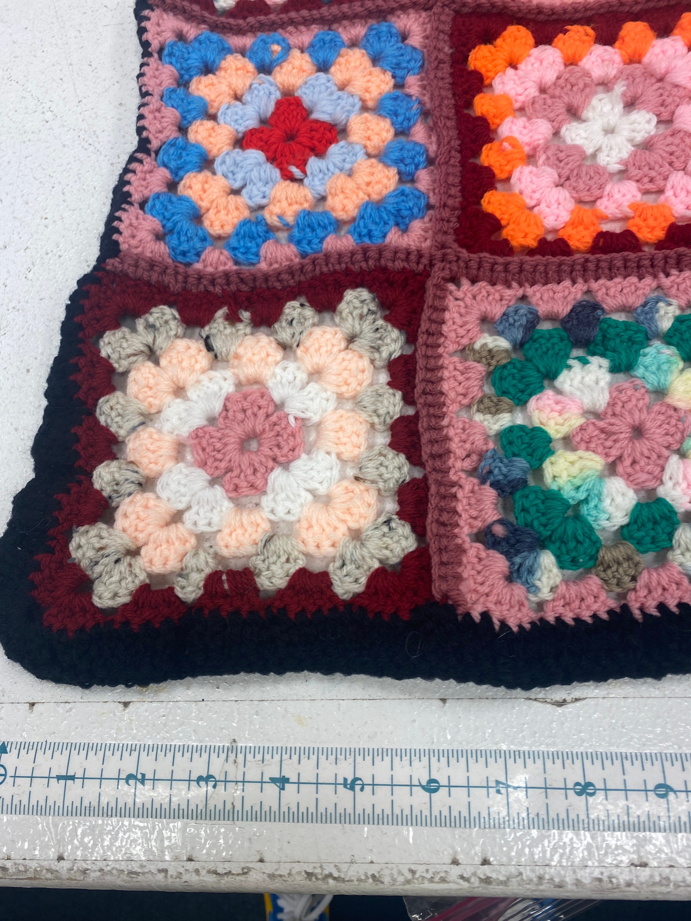 1970s Pink With Black Trim Bright Multi Color Granny Square - Etsy