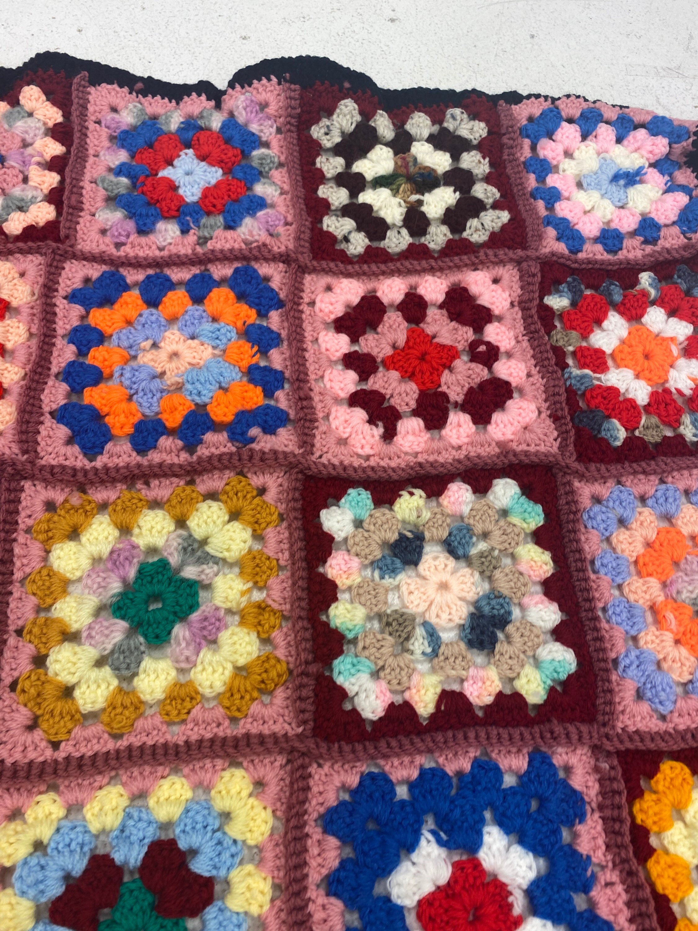 1970s Pink With Black Trim Bright Multi Color Granny Square - Etsy