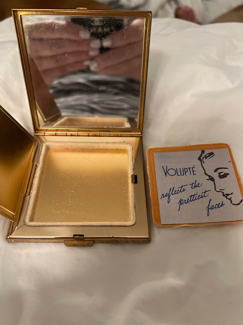 Vintage Volupte Mirror Compact Silver With Gold Flowers 1950 - Etsy