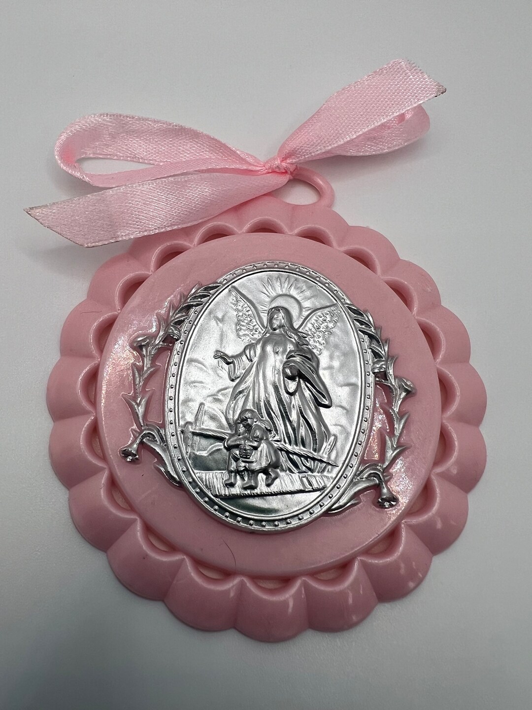 Vintage Guardian Angel Pink Crib Medal for Baby Girl. Excellent Gift ...