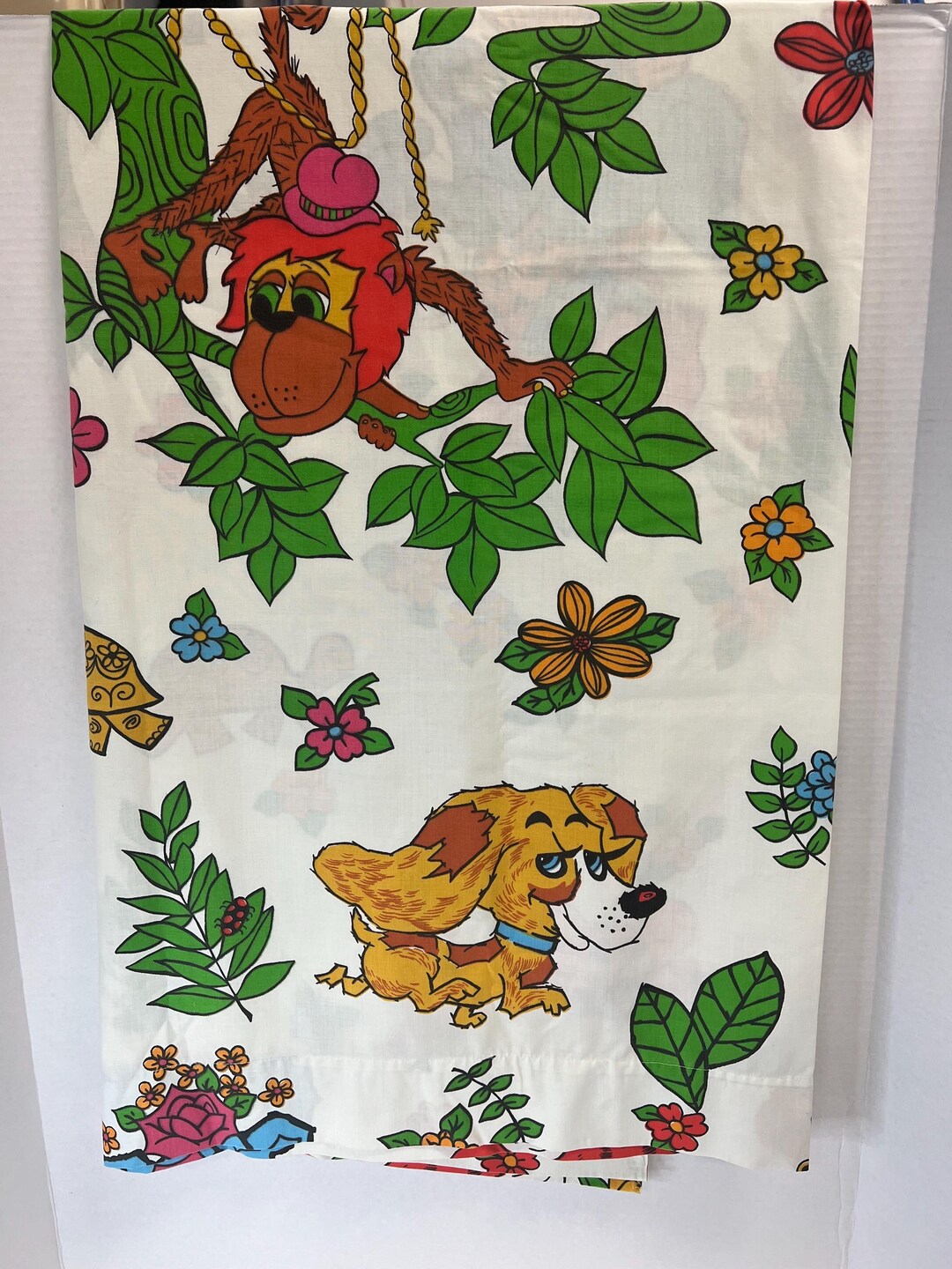 Vintage Cannon Monticello Twin Flat Sheet Featuring Jungle Animals ...