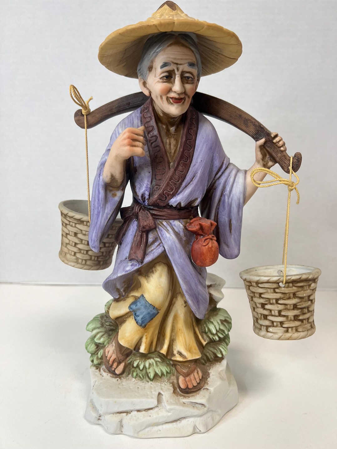 Vintage Japanese Ceramic Figurine: Elderly Woman With Water Buckets (12 ...