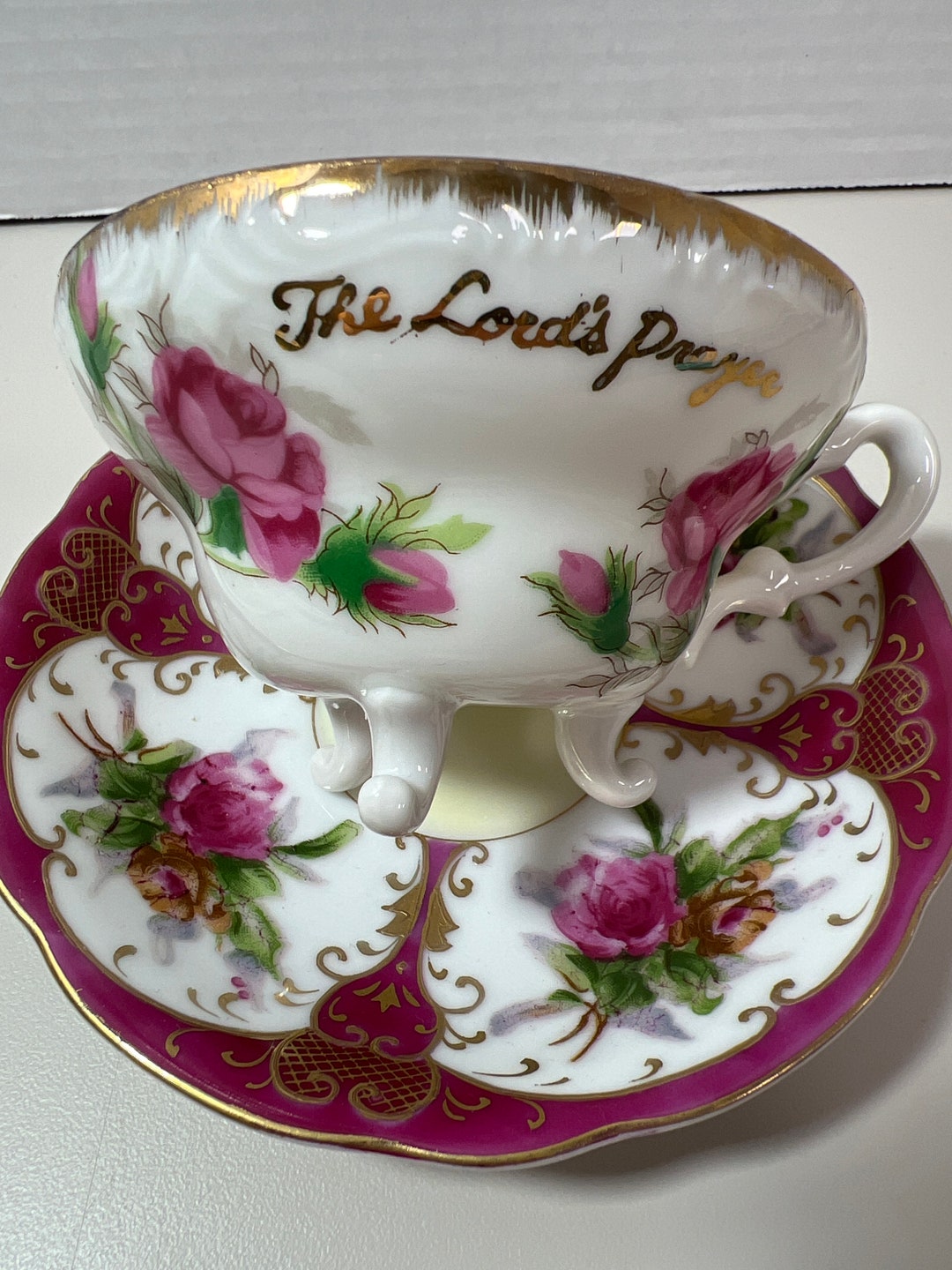 Vintage Teacup and Saucer “the Lords Prayer” Purple Flowers and Gold ...