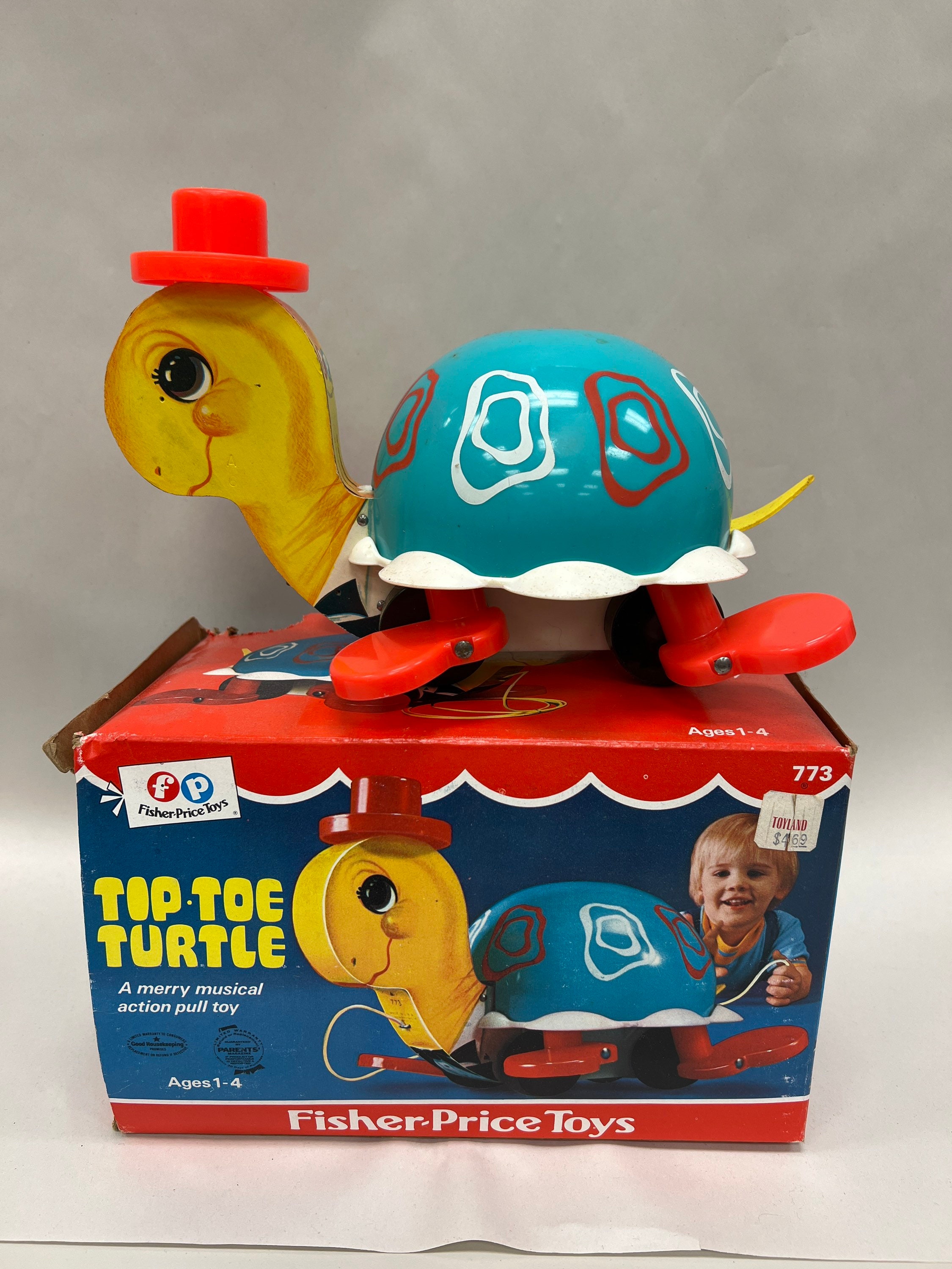 Vintage 1962 Fisher Price Tip Toe Turtle No. 773. the Pull String is ...