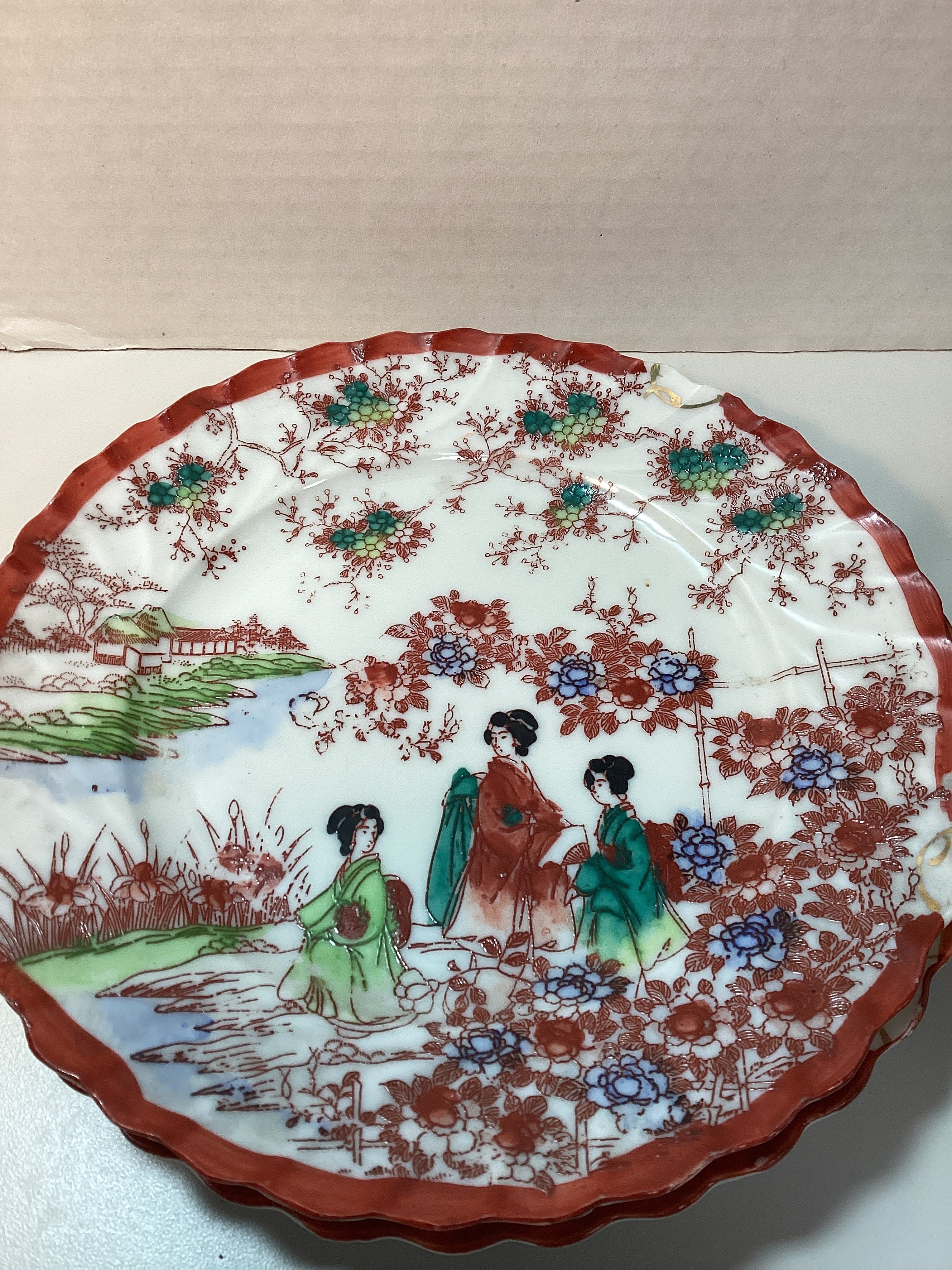 Vintage Geisha Girl 2 Dessert Plates, 1 Trinket Tray, and 1 Eggcup ...