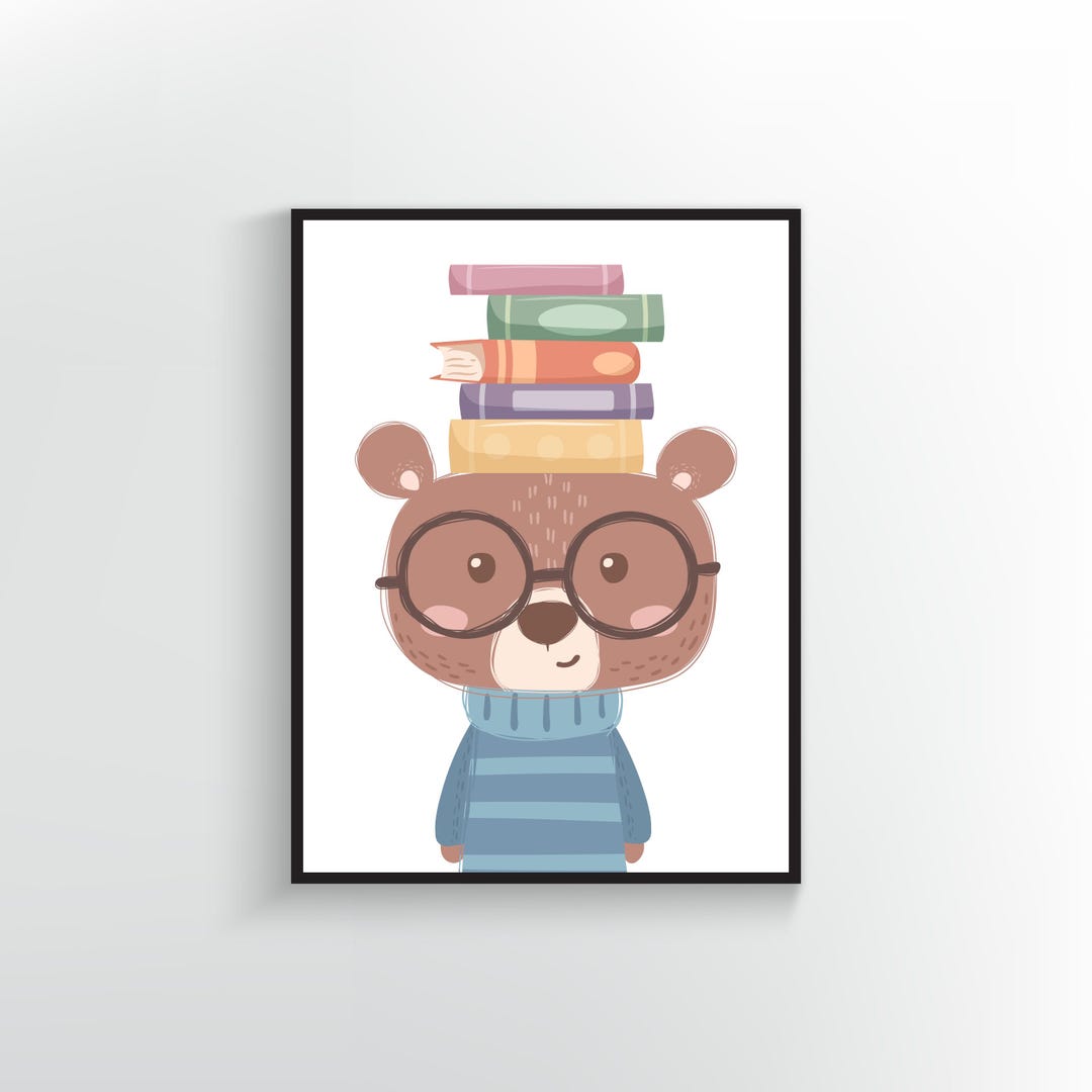 Reading Bear Print | Children Wall Art | Animal Decor Poster - Etsy