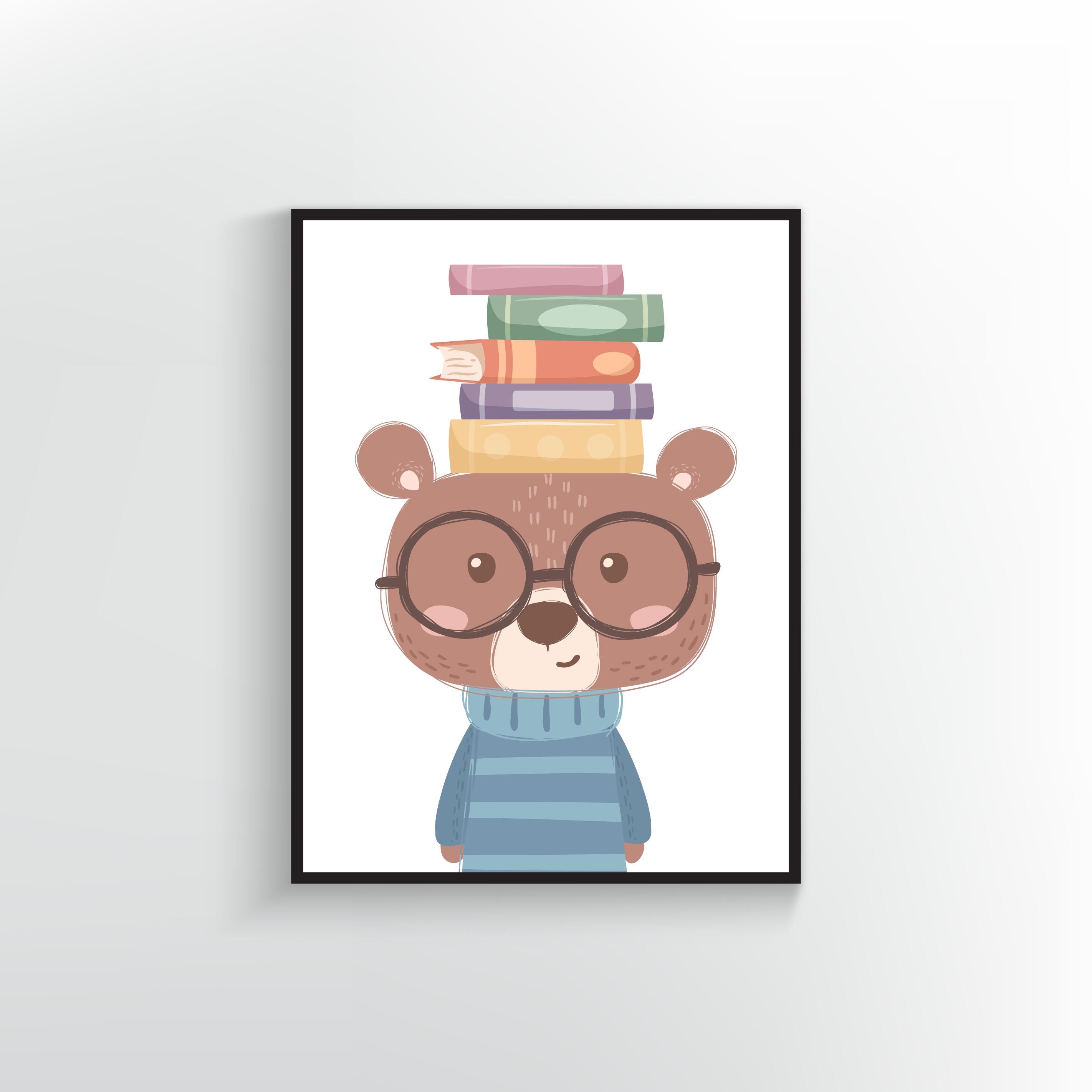 Reading Bear Print | Children Wall Art | Animal Decor Poster - Etsy