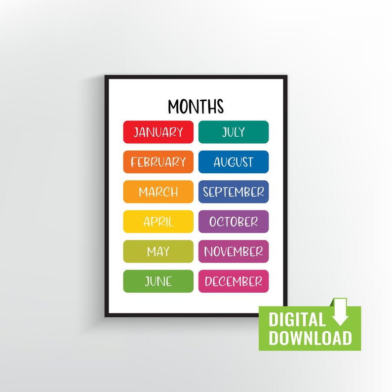Months of the Year Printable: Colorful Classroom Calendar (digital ...