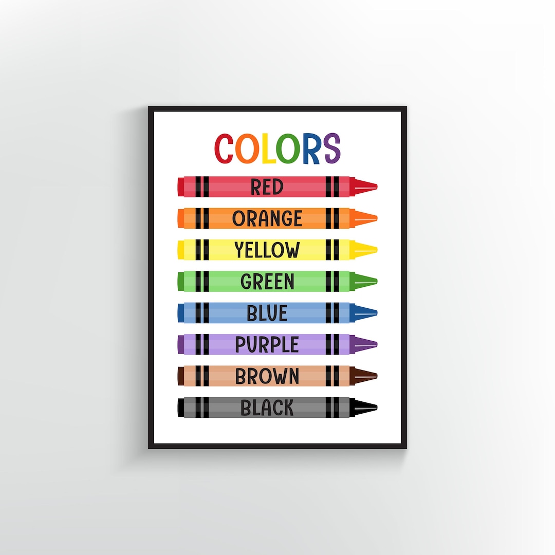 Colors Chart Print | Rainbow Crayon Wall Art for Kids, Classroom, or ...