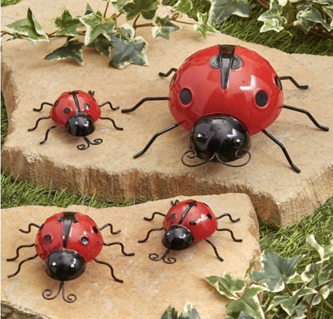Metal Ladybug Garden Decorations With Red and Black Spot - Etsy