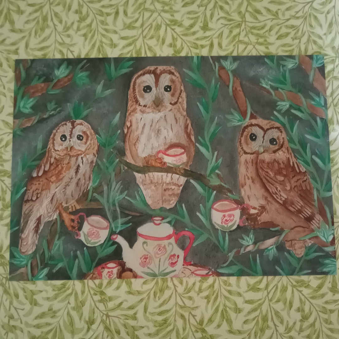 A4 Tawny Owl Tea Party PRINT - Etsy UK