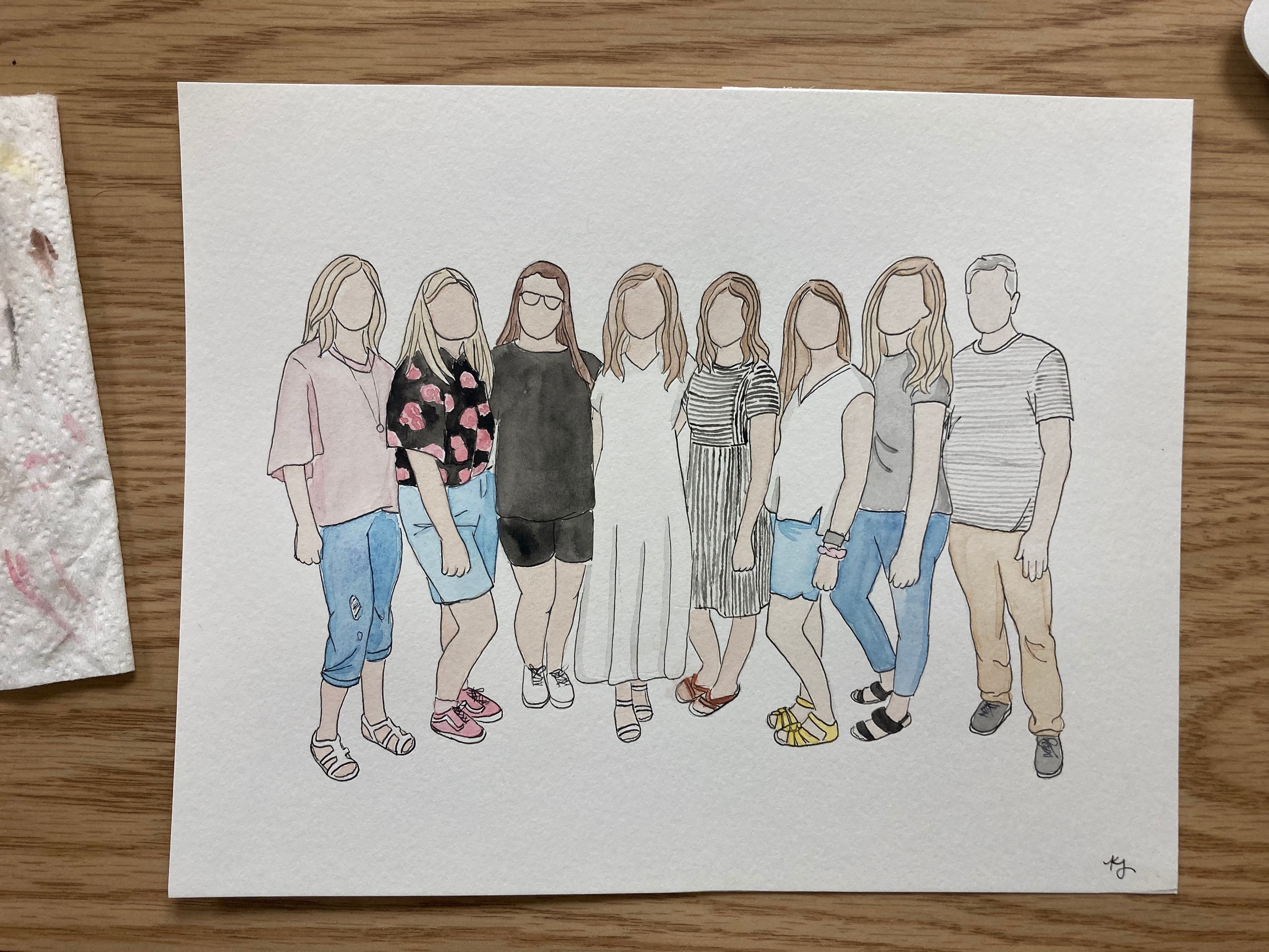 Family Faceless Watercolor Portraits | Etsy