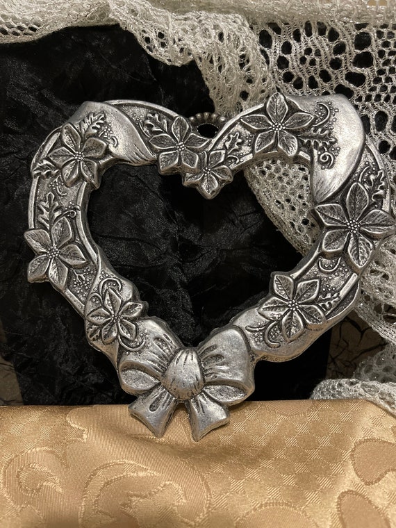 Vintage CARSON Pewter 7 1/2 Floral Heart Ornament | Etsy