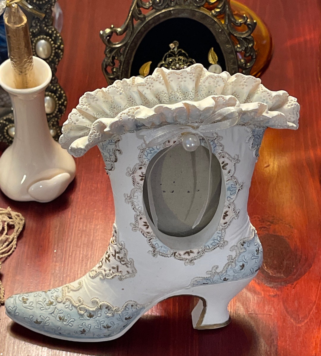 Victorian Shoe Boot Photo Picture Frame White Blue Ornate Resin ...