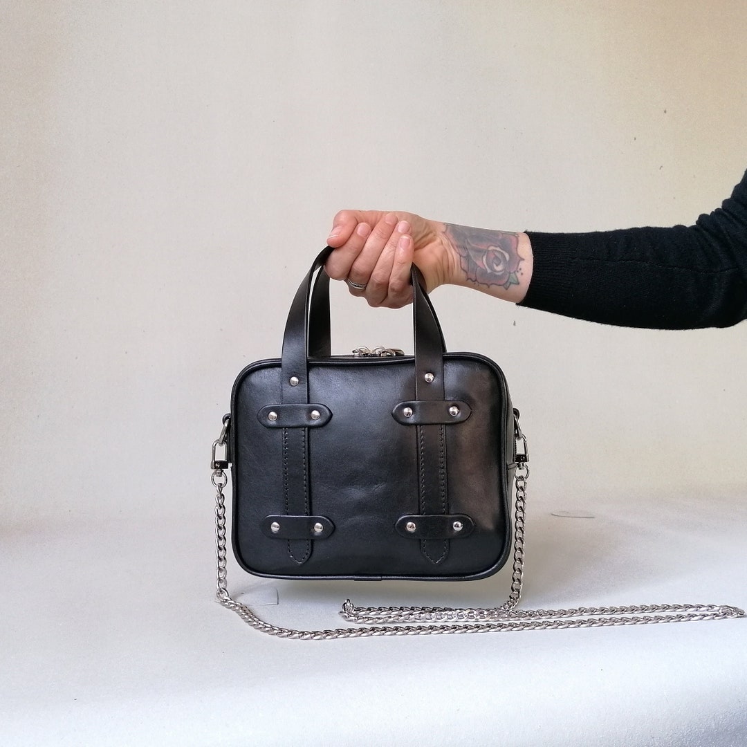 Black Leather Trunk Bag, Handmade in Italy - Etsy