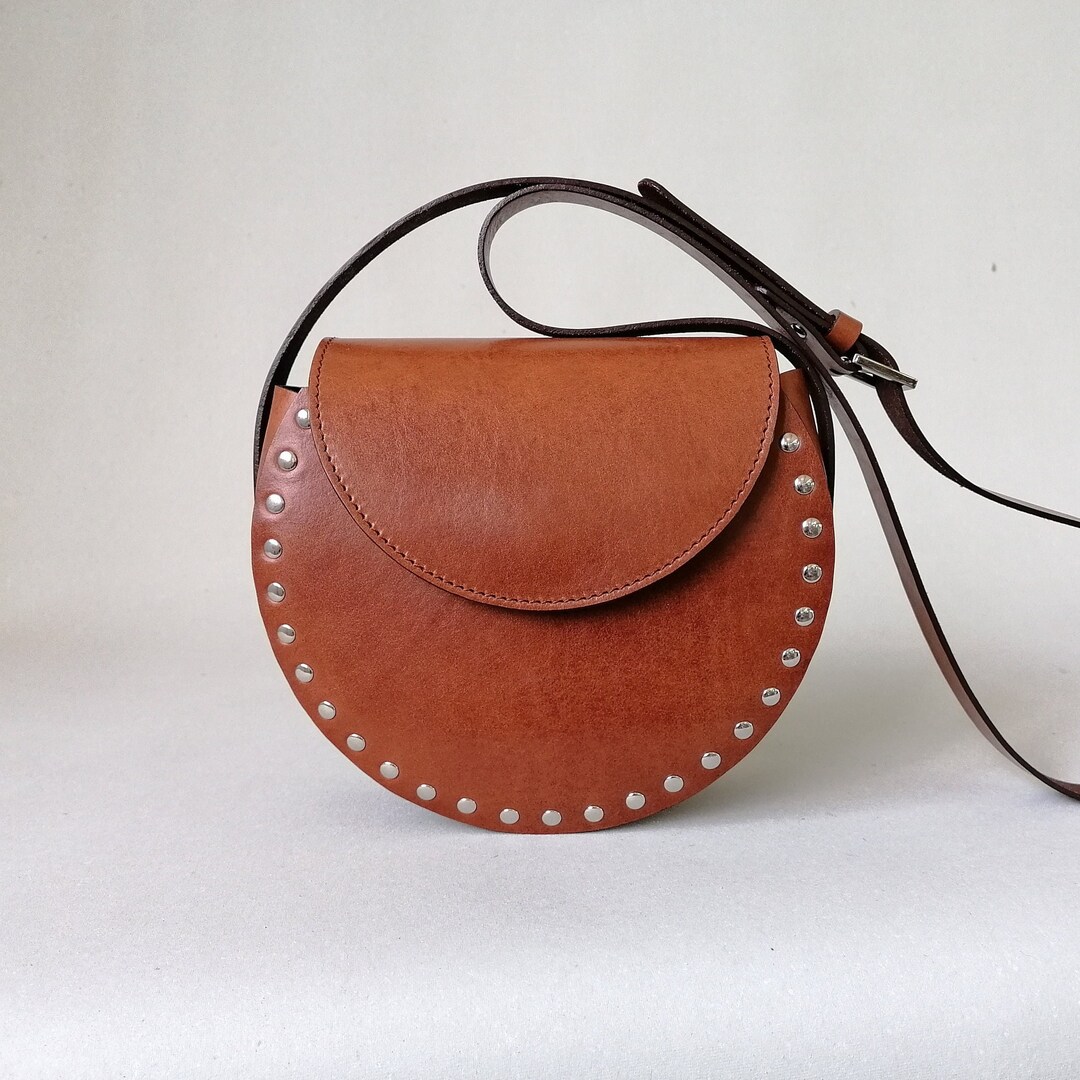 Round Leather Bag Small Leather Shoulder Bag Handmade in - Etsy