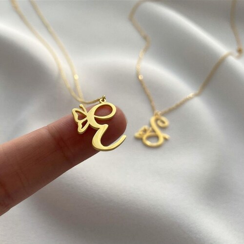 14k Gold Initial Necklace With Butterfly Jewelry Personalized - Etsy