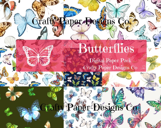 Butterflies Digital Paper, Digital Paper, Butterflies Paper, Butterfly ...