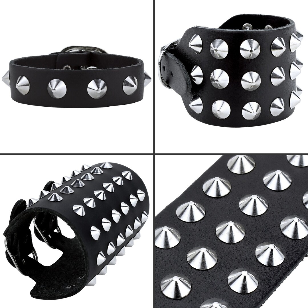 Leather Bracelet With Pointed Rivets Leather Bracelet Black Rivet ...