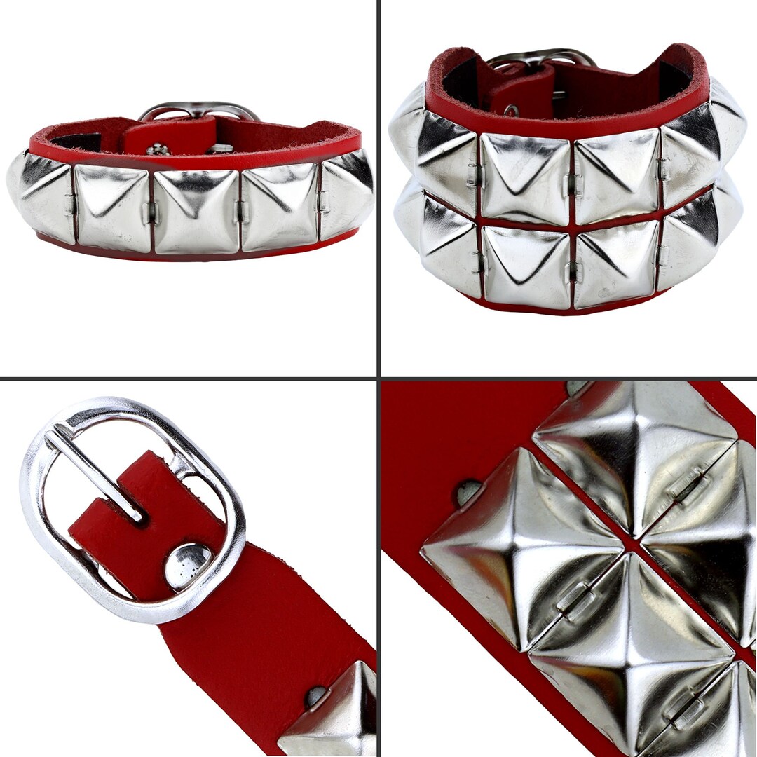 Leather Bracelet With Pyramid Rivets Leather Bracelet Red Rivet ...