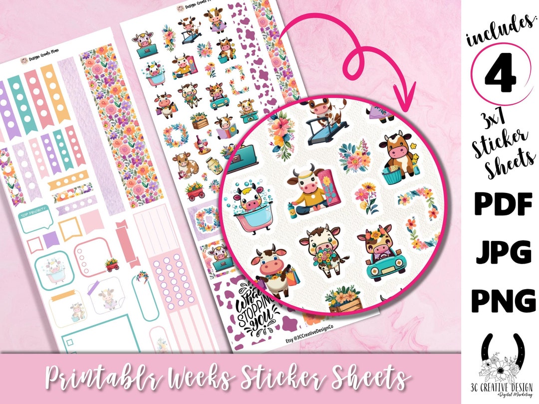 Cute Cow Planner Sticker, Printable Planner Stickers, Hobonichi Weekly ...