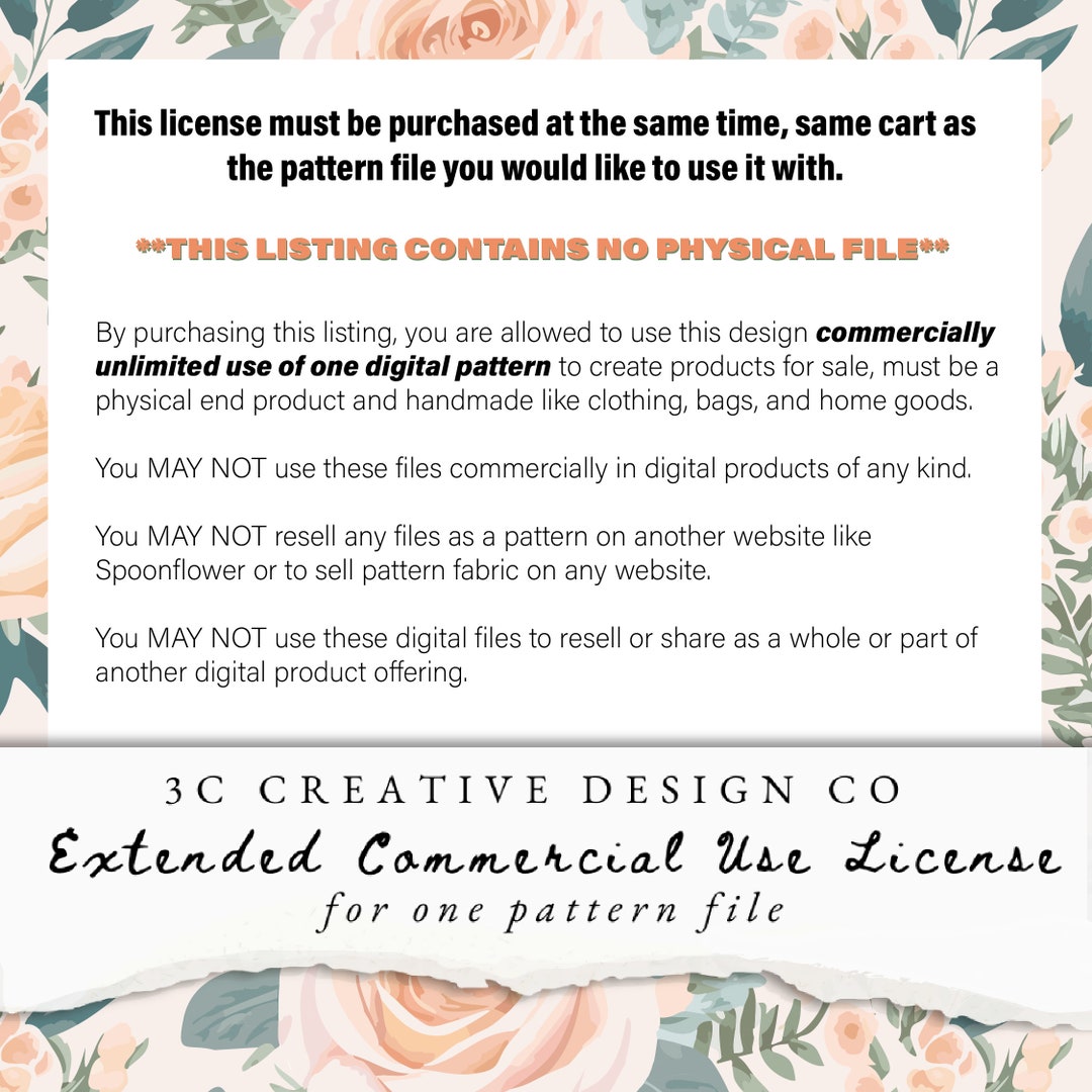 Extended Commercial License - One Pattern File - Etsy