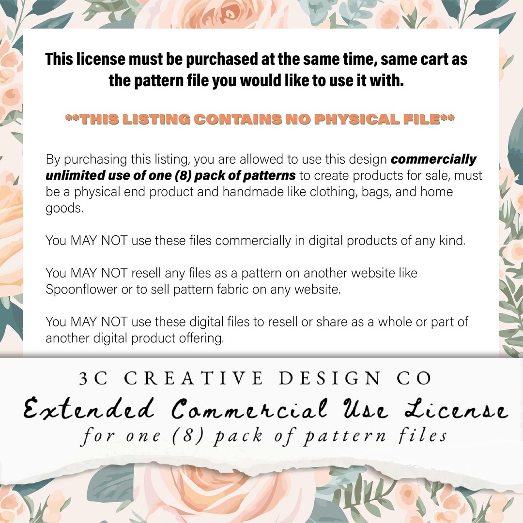 Extended Commercial License - One (8) Pack of Patterns - Etsy