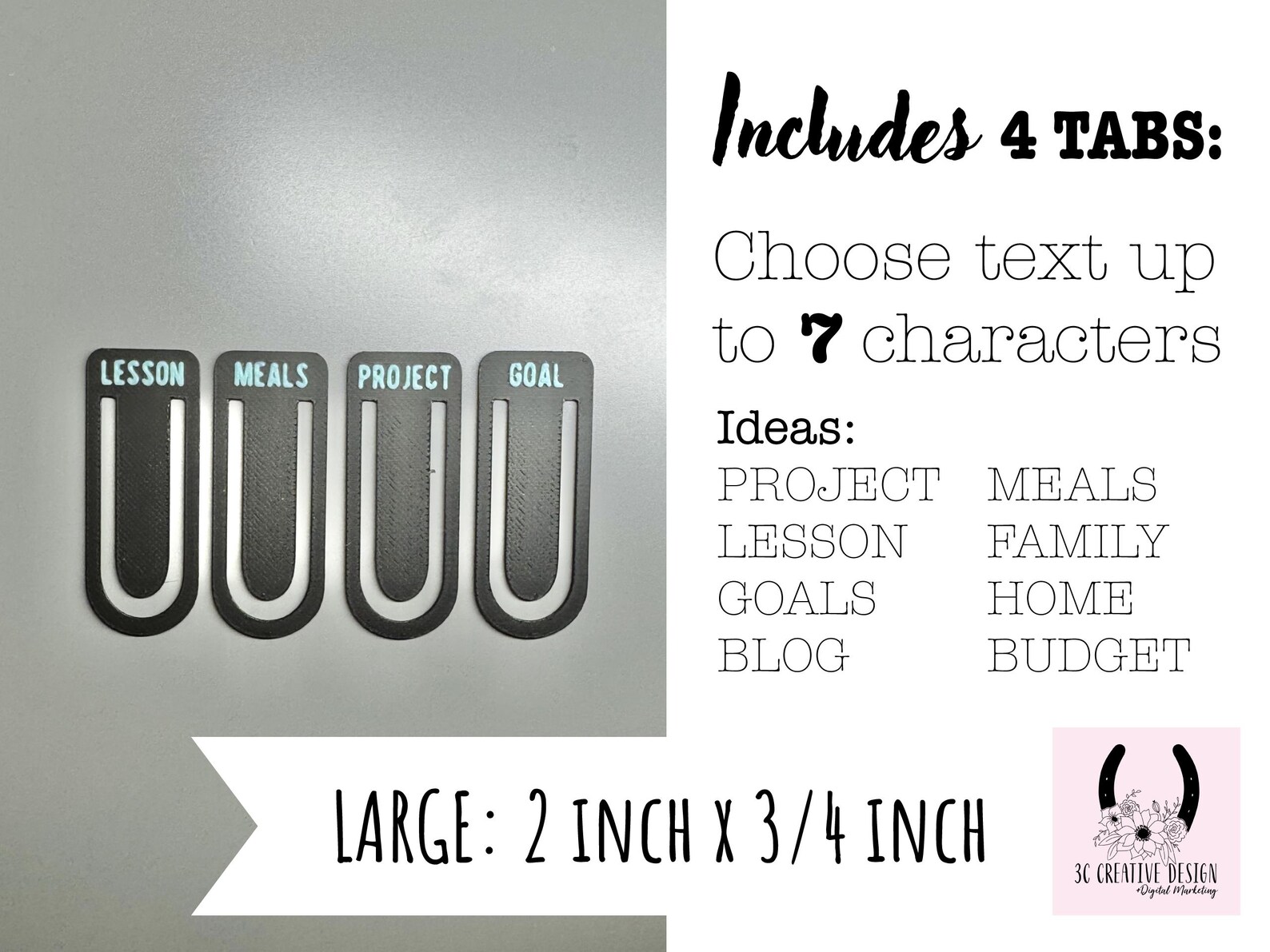 Customizable Large Page Marker Bookmark Tabs for Planners, Notebooks ...