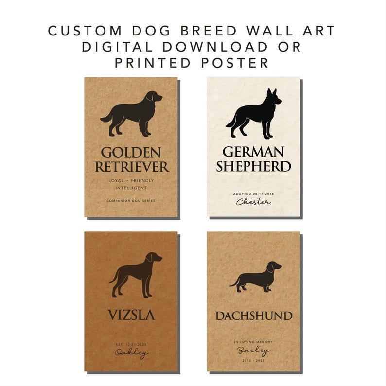 Personalized Dog Breed • Custom Dog Silhouette Wall Art • Digital ...