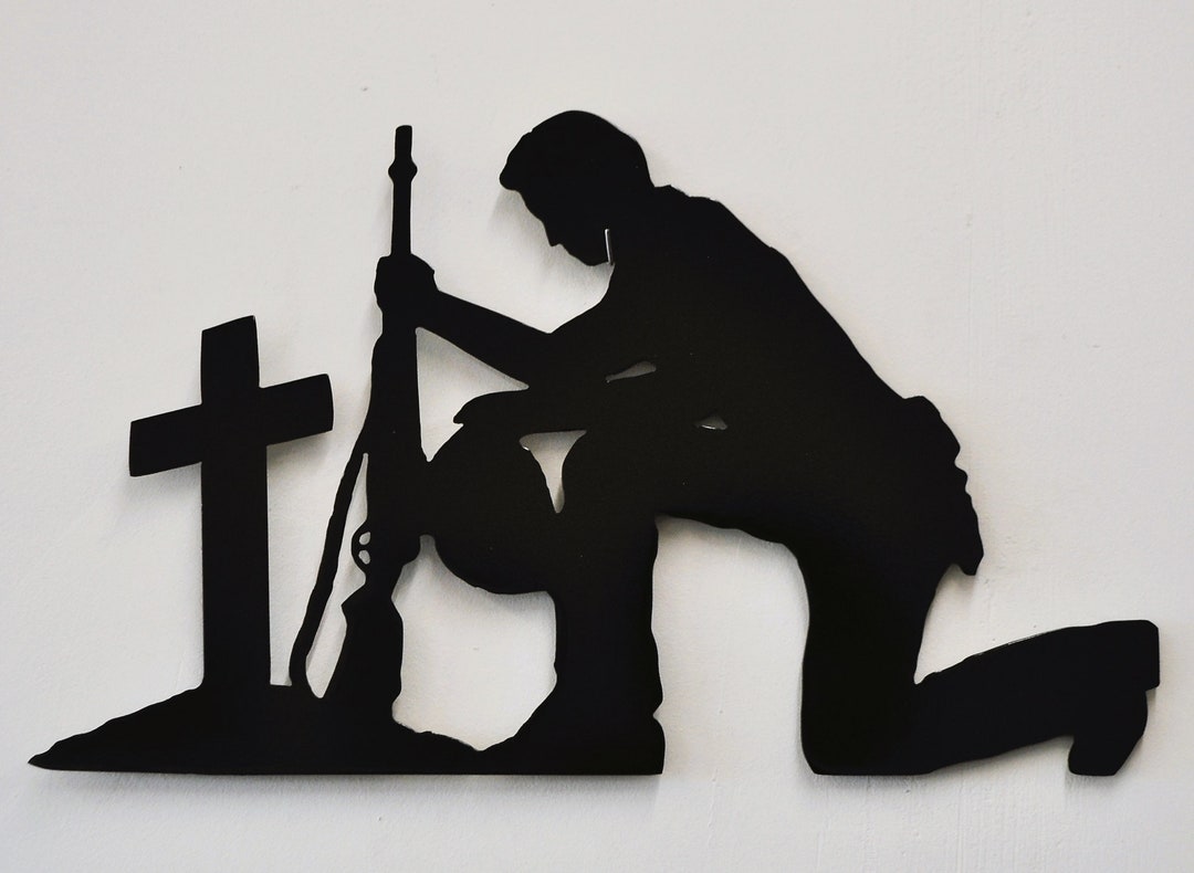 Soldier Kneeling With Cross- Metal Art Memorial - Etsy