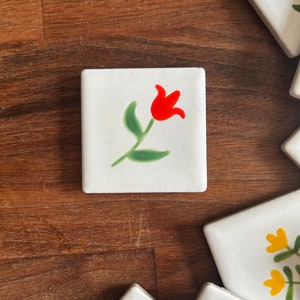 Tulip Tiny Floral Ceramic Tile 4.8x4.8cm Handpainted - Etsy