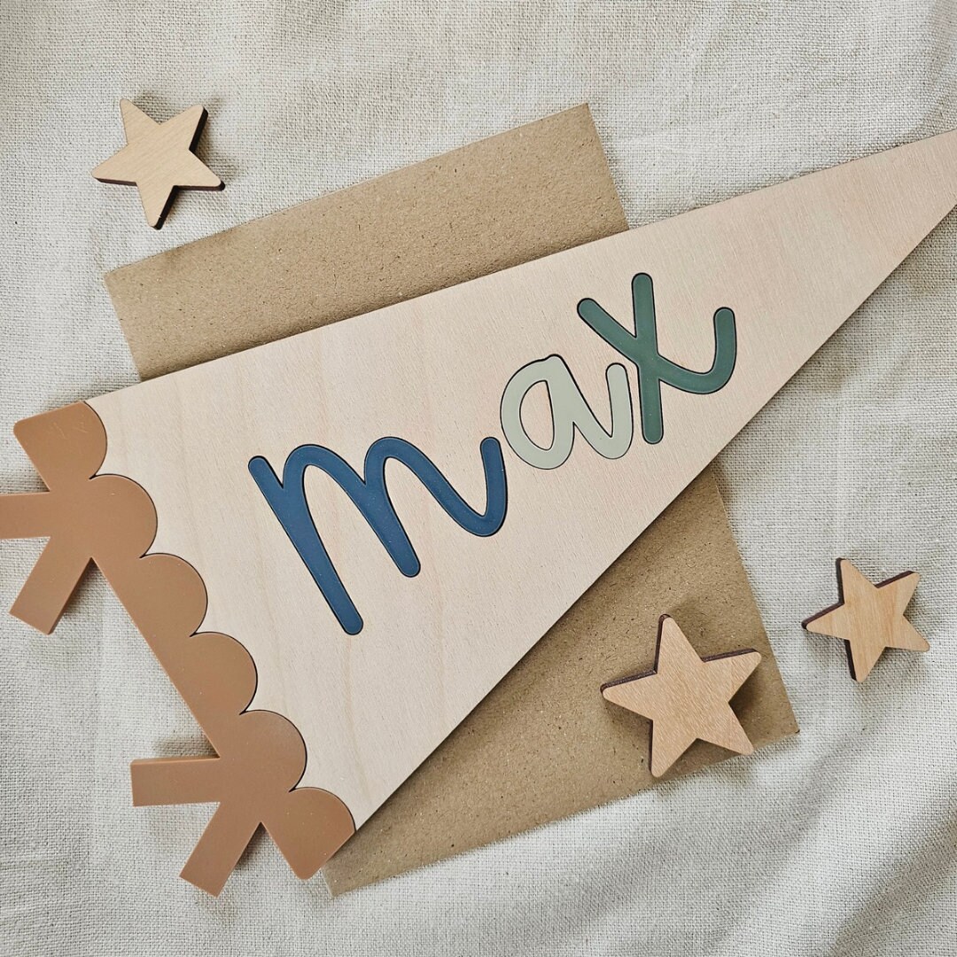 Wooden Pennant Name Sign | Custom Name Flag | Choose Your Own Colours ...