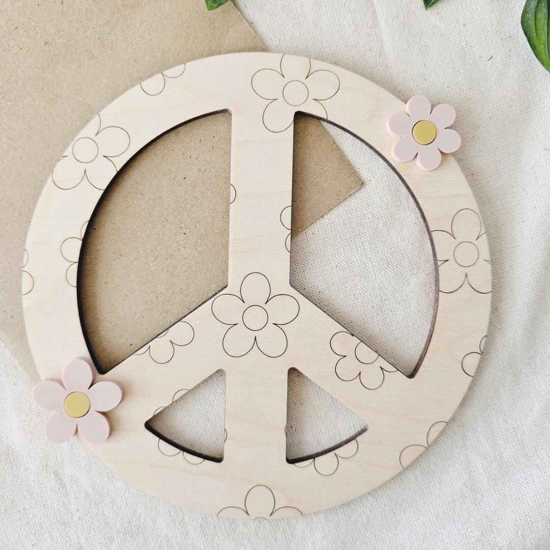 Wooden Flower Peace Sign | Kids Room Wall Art | Boho Peace Sign - Etsy